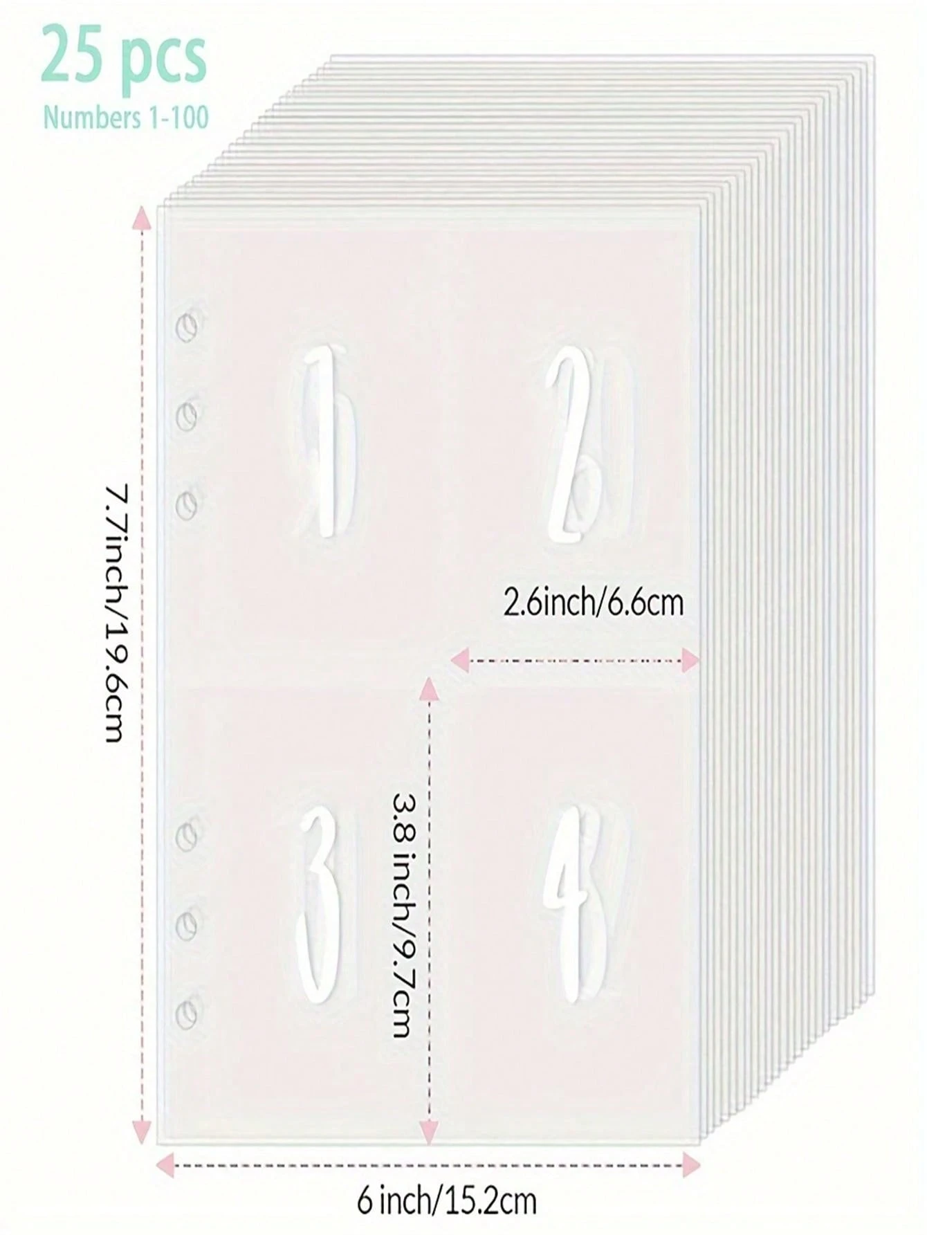 25sheets 100 Pockets With 1-100 Serial Number 6 Ring A5 Binder Sleeves ...