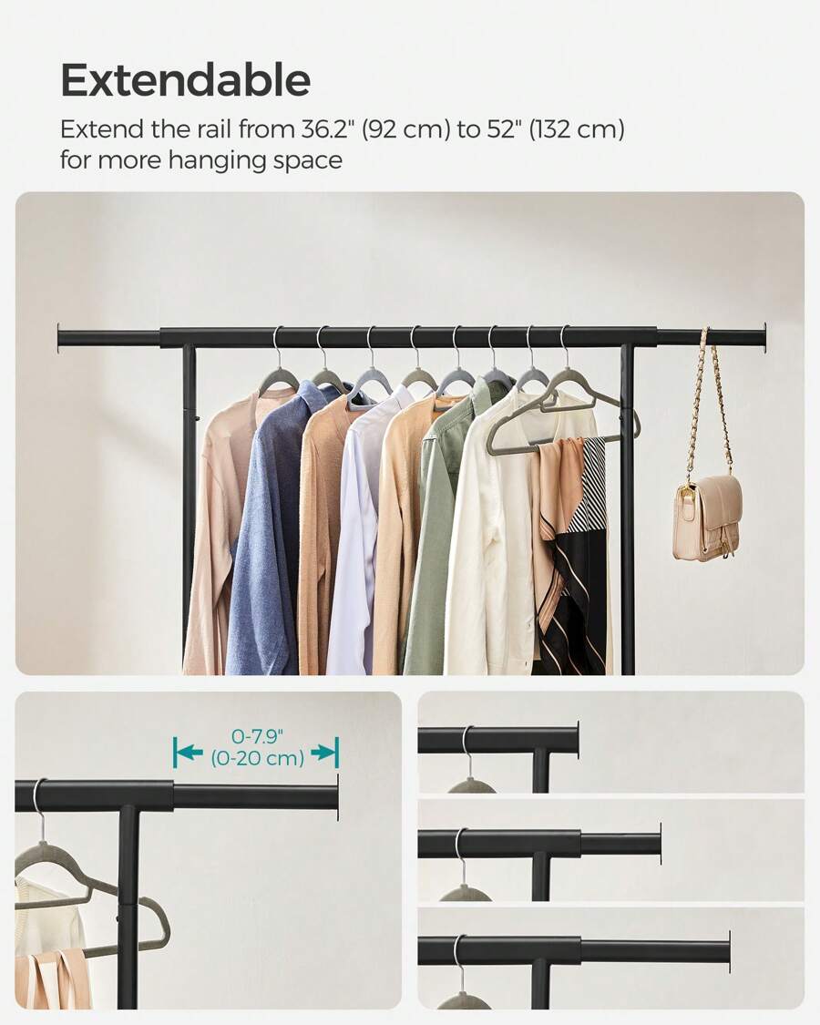 SONGMICS Clothes Rack With Wheels, Heavy-Duty Clothing Rack For Hanging ...