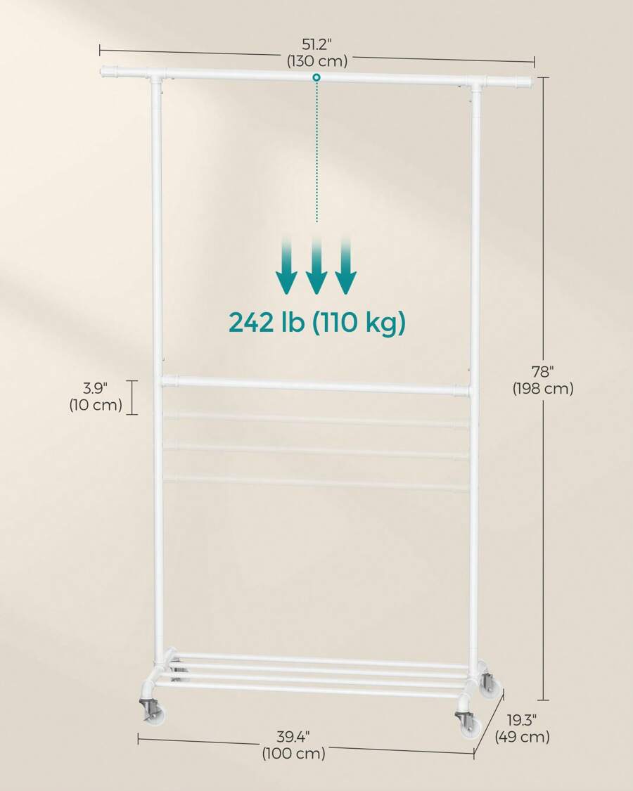 SONGMICS Clothes Rack, Industrial Double Rod Metal Clothing Rack For ...