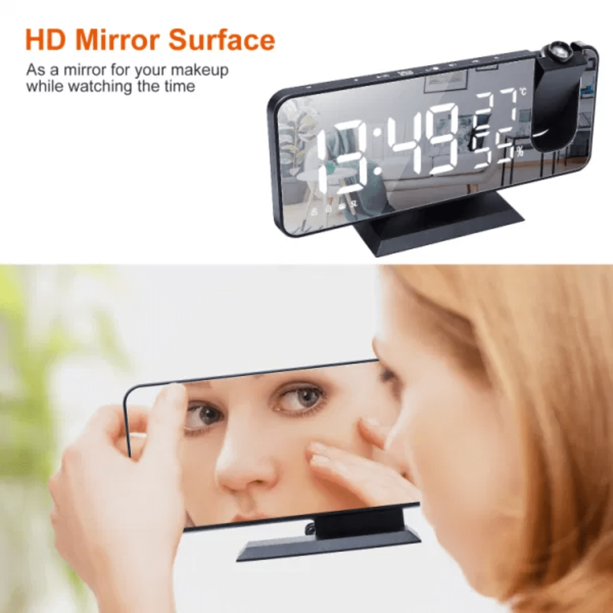 Projection Alarm Clock With Radio Function 7.5In Mirror LED Digital ...