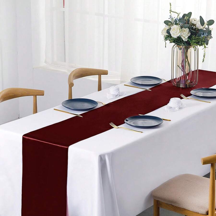1 Pcs Burgundy Satin Table Runner 12 X 108 Inches Long, Bright Smooth ...
