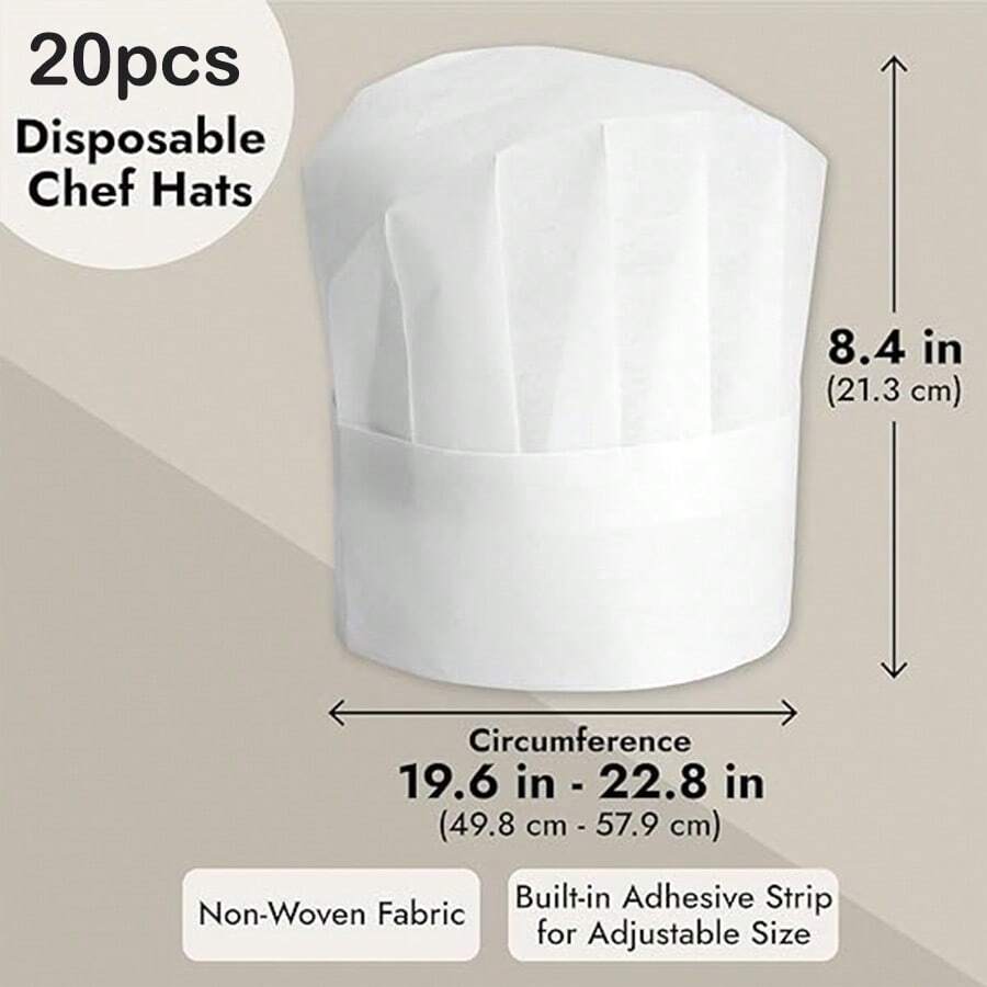 20 Pack Chef Hats For Kids, Adults - Bulk Adjustable Disposable Bakery Hats For Cooking, Baking ...