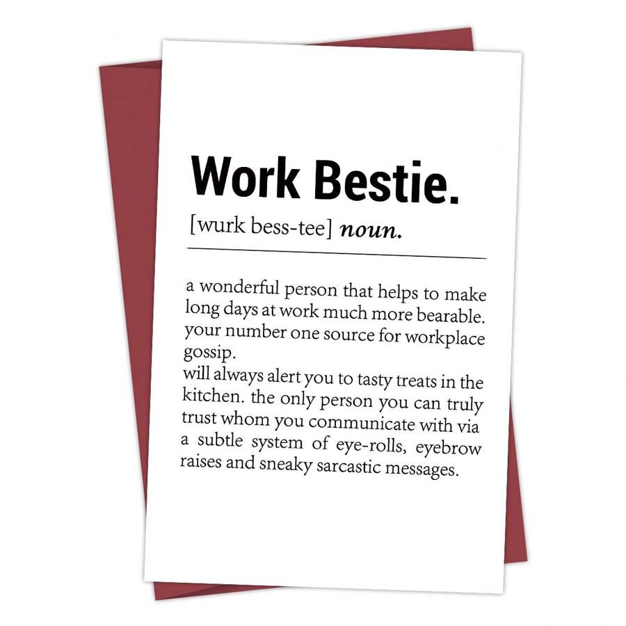 1pc Work Bestie Definition Card, Funny Birthday Card For Coworker Her ...