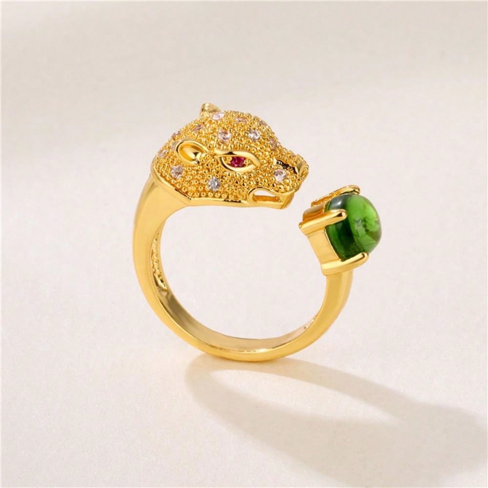 Cute Leopard Head Shaped Adjustable Green Jade Ring, Perfect Gift For Men'S Family And Friends ...