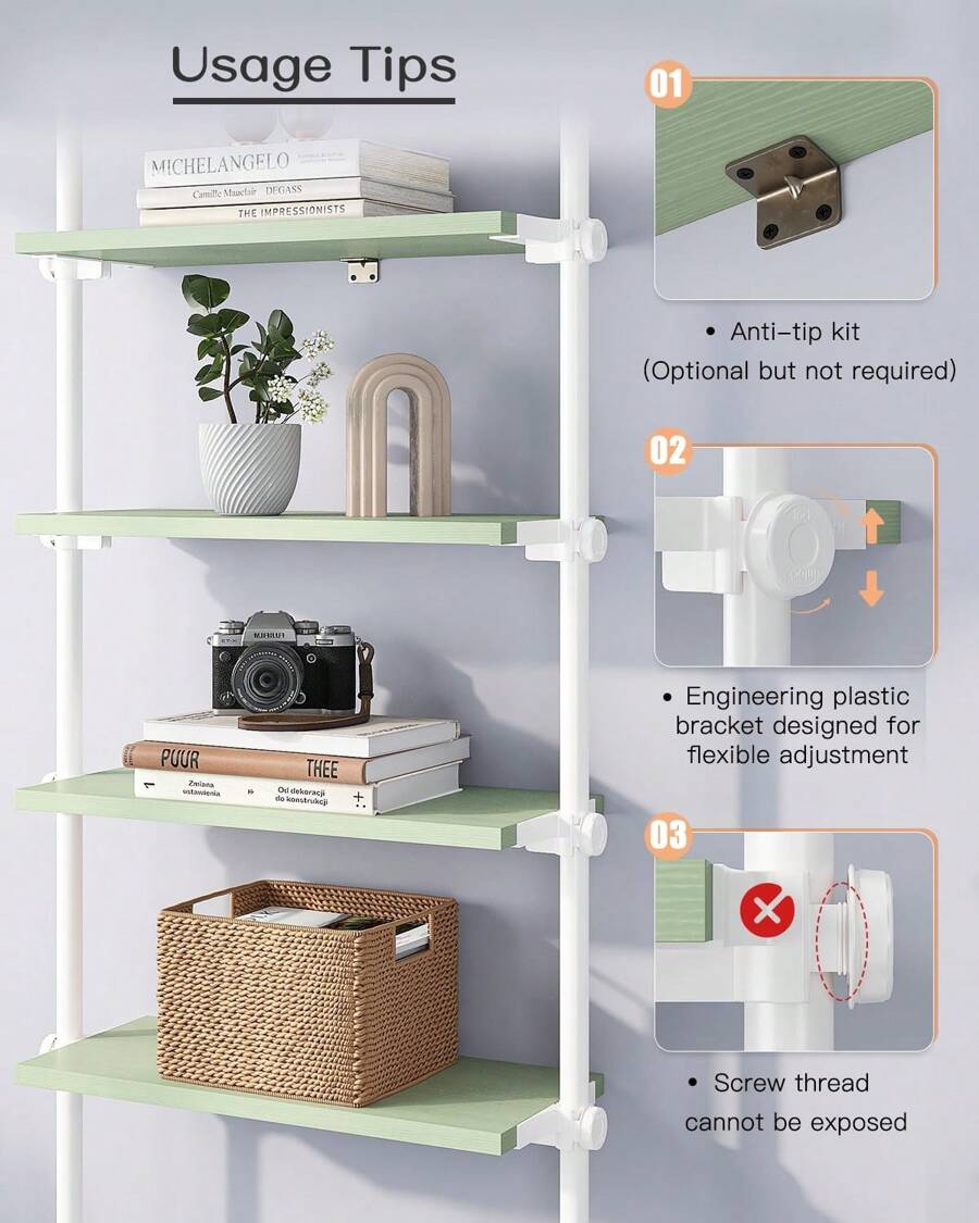 ALLZONE 5 Tiers Narrow Bookshelf, Tall Adjustable Ladder Book Shelf ...