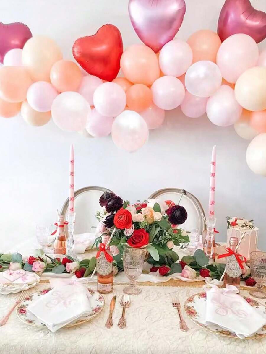 36pcs Balloon Set, 18 Inch Metal Pink, Red, Brown Red Heart Shaped ...