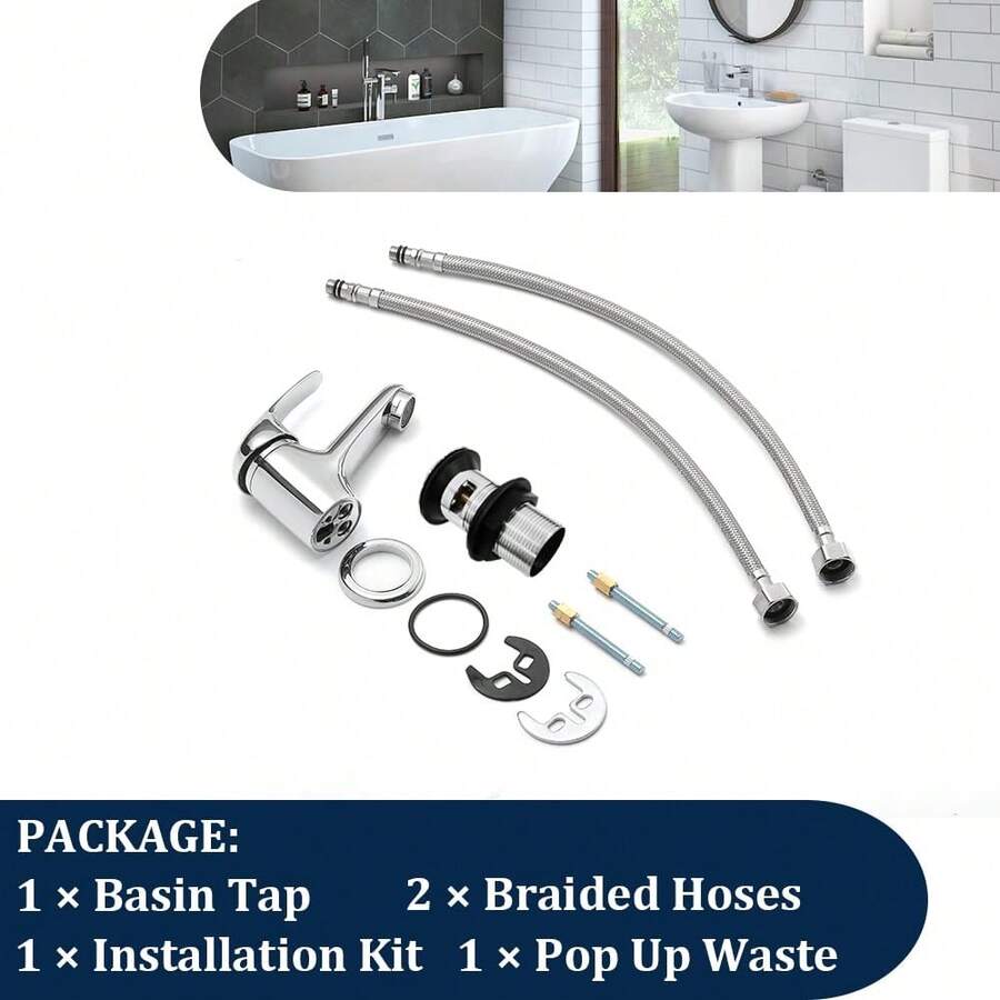 Basin Mixer Tap With Pop Up Waste, Monobloc Brass Bathroom Sink Taps ...