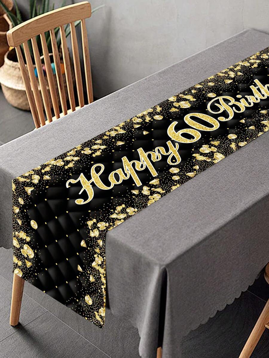 1pc Black Gold Polyester Table Flag Diamond Pattern, Table Runner For ...