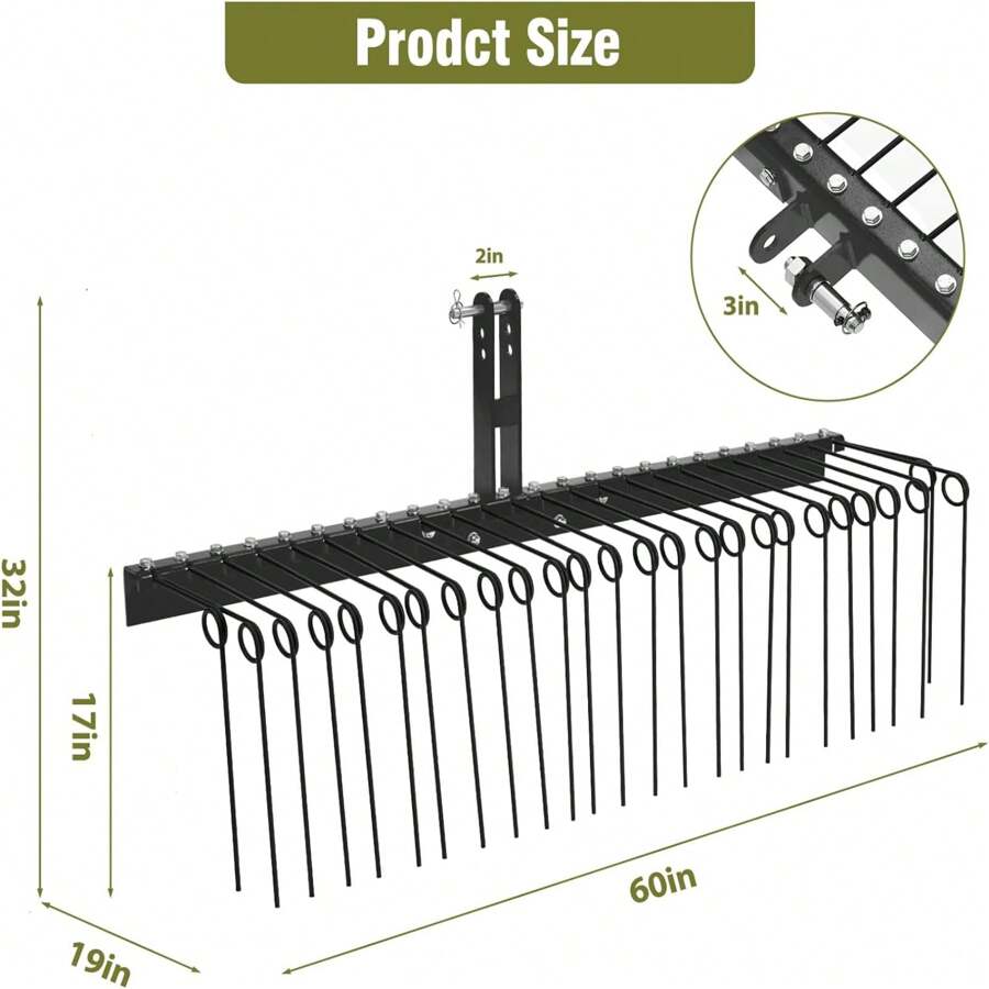 Powder Coated Steel Pine Straw Rake, Coil Spring Tines Durable Steel ...