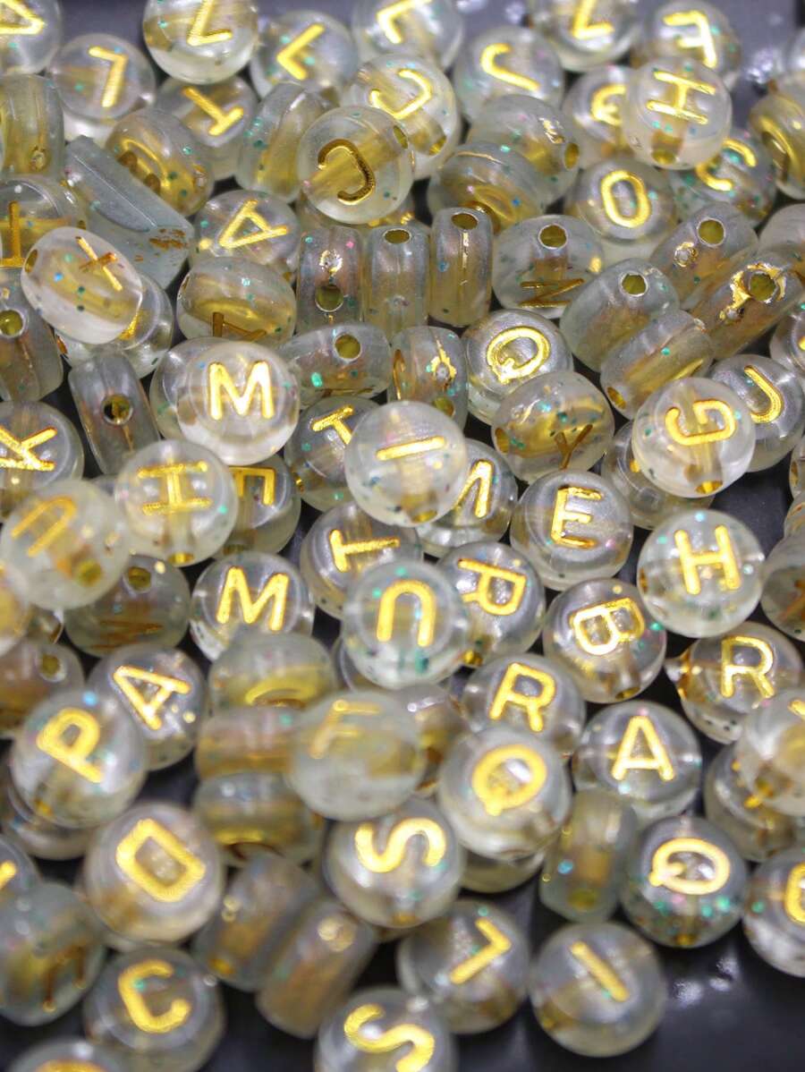 100pcs Translucent Thin String With Gold Metallic Alphabet Beads For ...