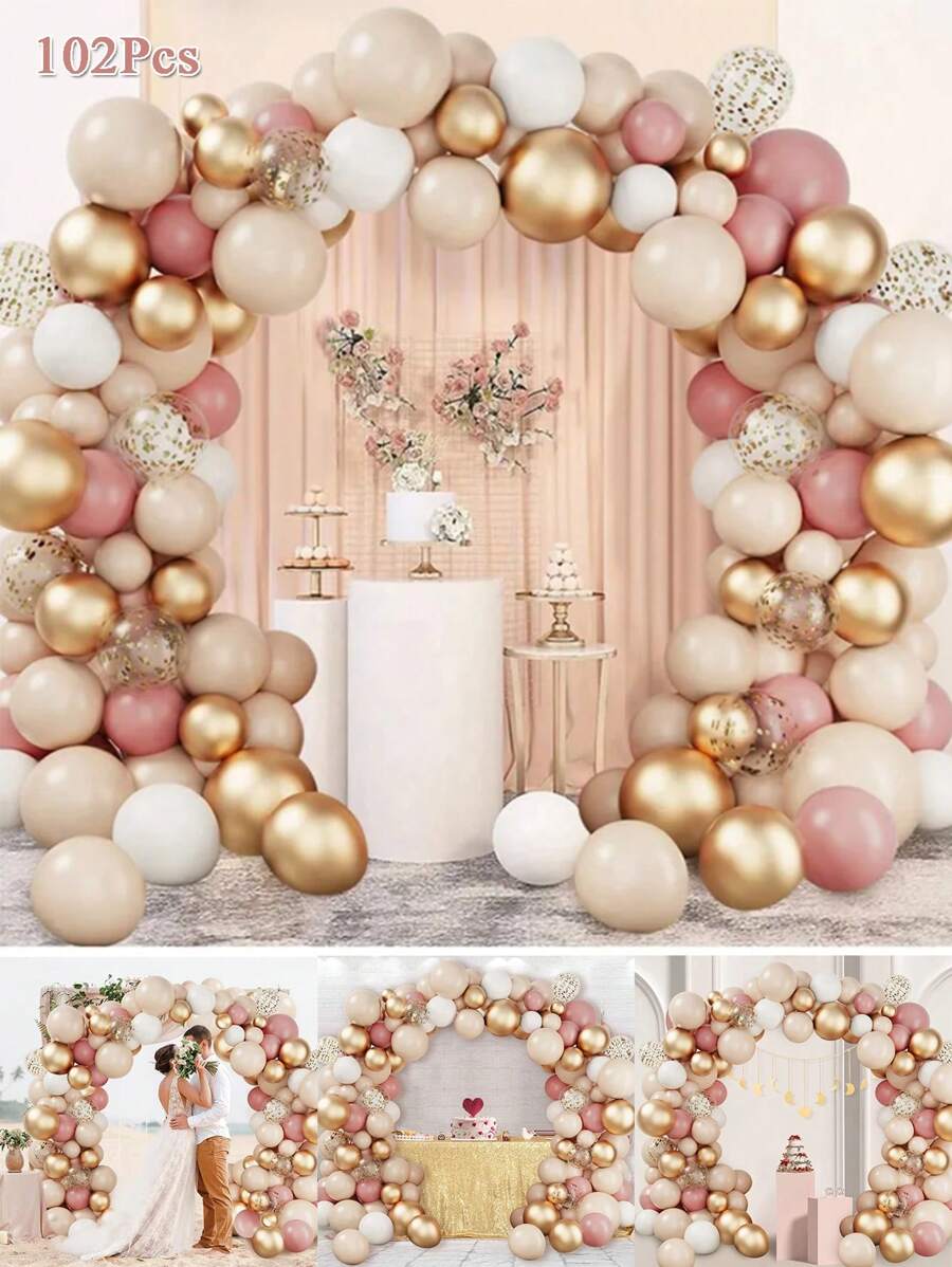 102Pcs Tender Pink Gold Balloon Garland Arch Kit Wedding Birthday Party ...