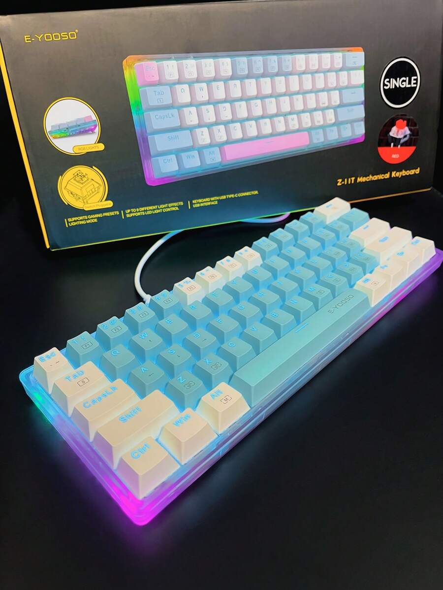 One Blue, White, And Pink Splicing Mechanical Keyboard With Red Switch ...