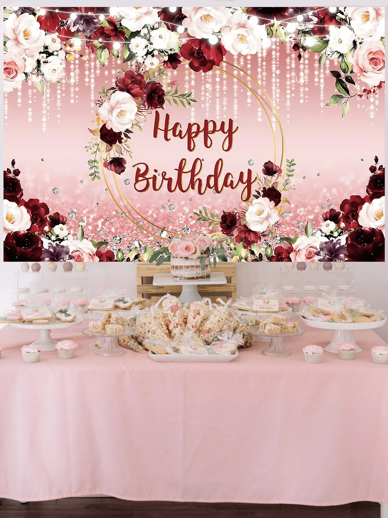 1Pc Happy Birthday Flowers Theme Backdrop Banner Birthday Party ...