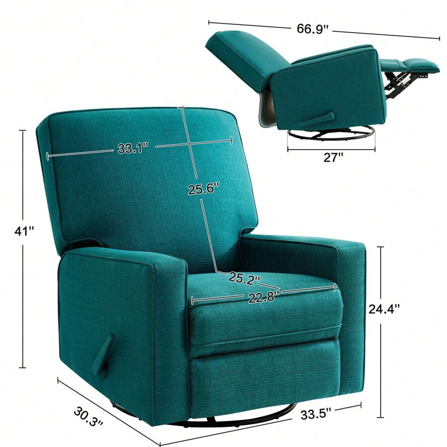 COOSLEEP Large Swivel Rocker Recliner Chair With 27-Inch Disc, Nursery ...