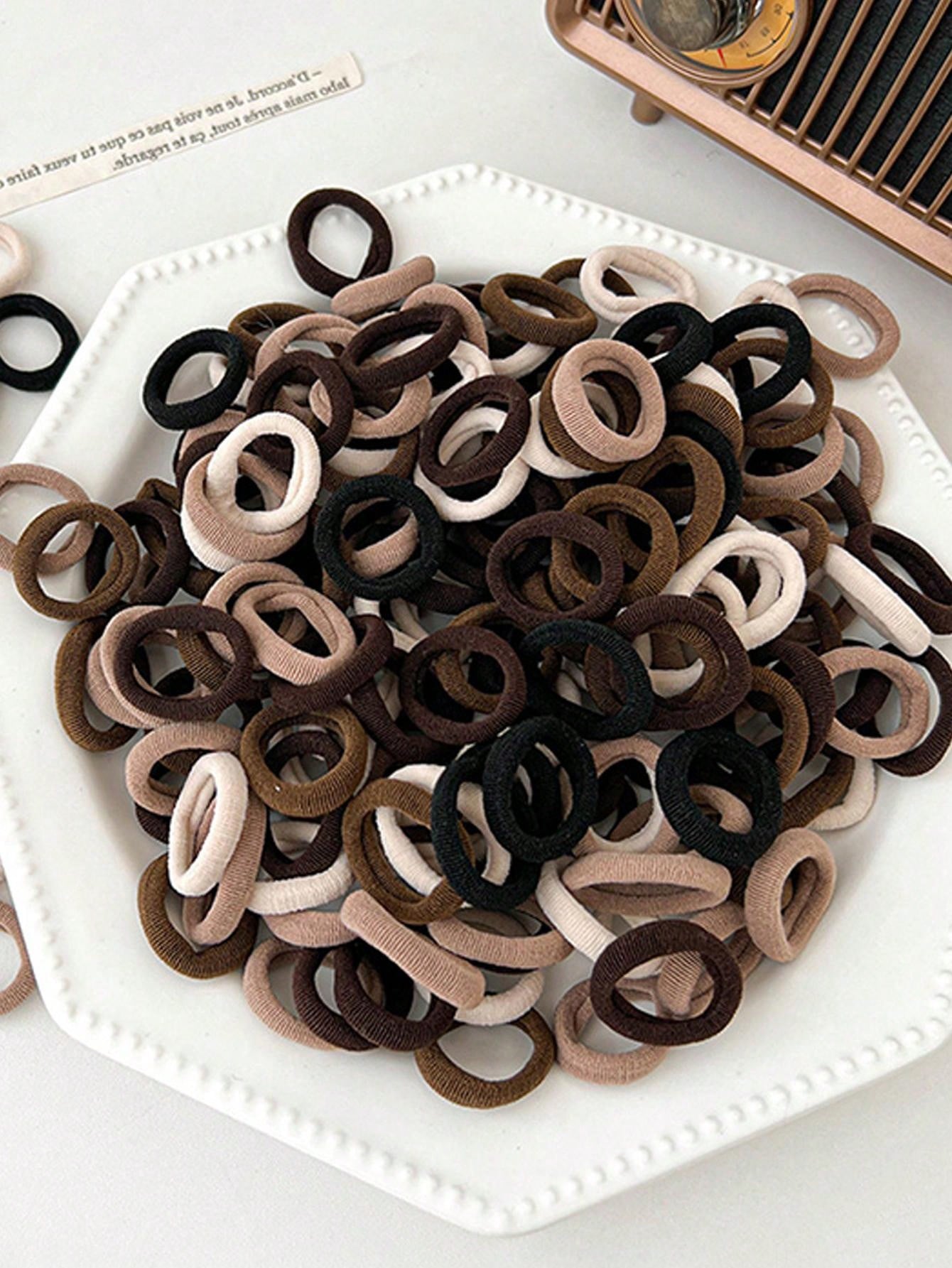100pcs Mixed Colors Women's Mini Black & Khaki Y2k Style Hair Ties ...
