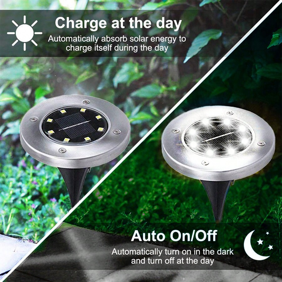 Gearbrite 1/4pcs Solar Outdoor Ground 8LEDs Lamp, Deck Lights Solar ...