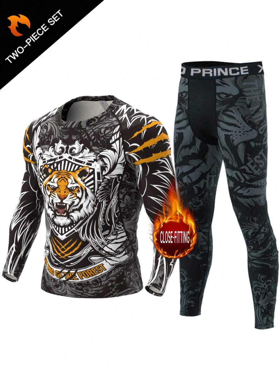 Men's Fitness Compression Set: Long Sleeve Compression Shirt & 3/4 ...