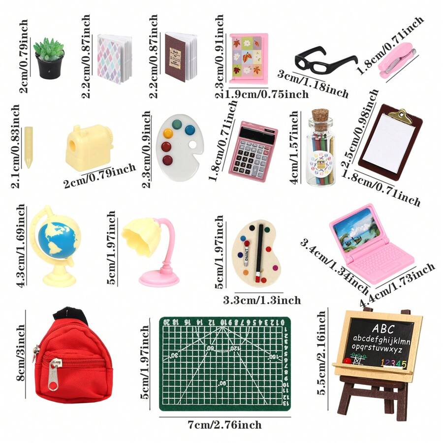 34 Pieces Doll House School Supplies Mini School Accessories Dollhouse ...