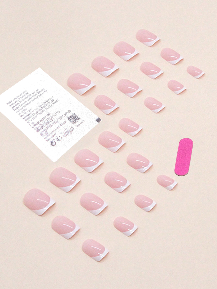 24pcs Short Square Minimalist Style False Nail Set With 1 Nail File And ...