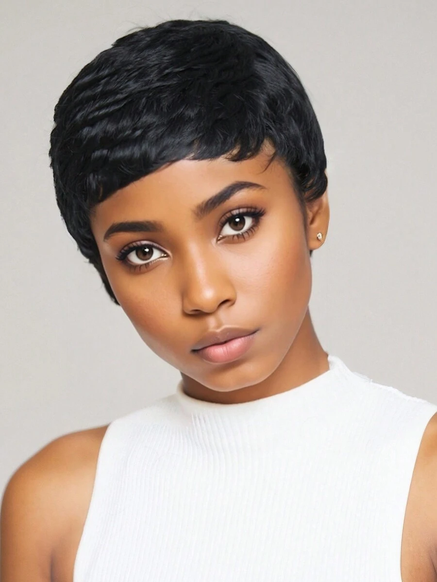 Short Pixie Cut Wigs For Women Short Natural Black Pixie Cut Wavy ...