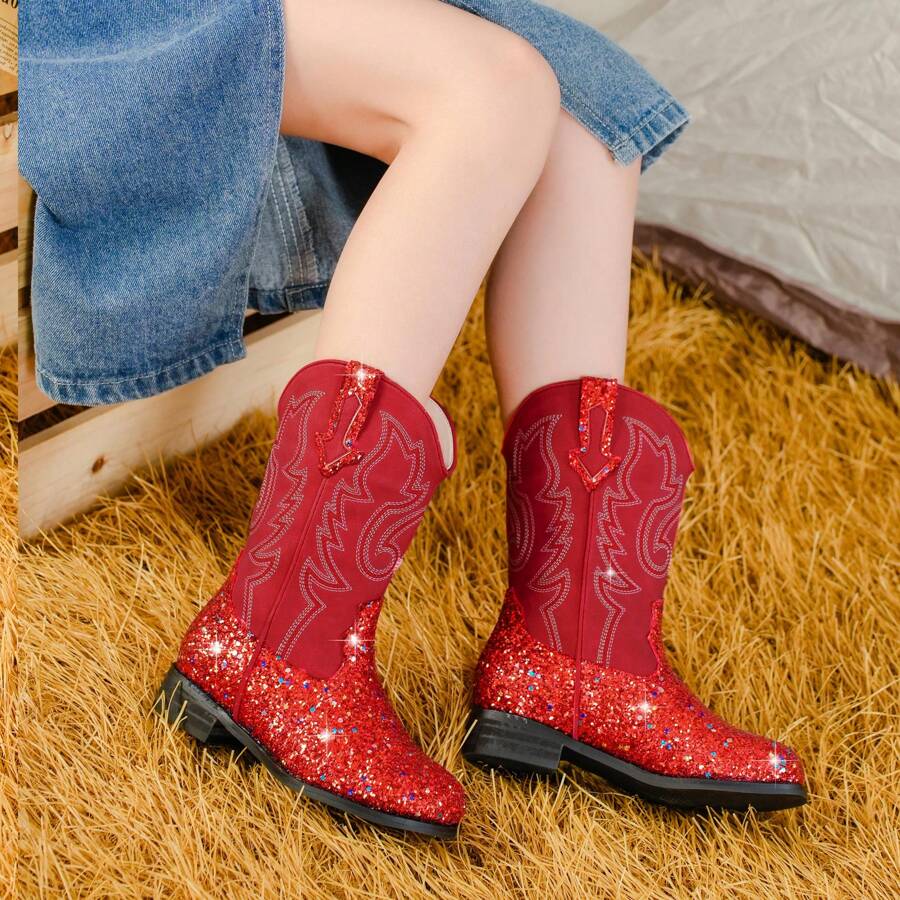 Girls Cowboy Boots Toddler Girls Boots Unisex-Child Glitter Red Cowgirl ...
