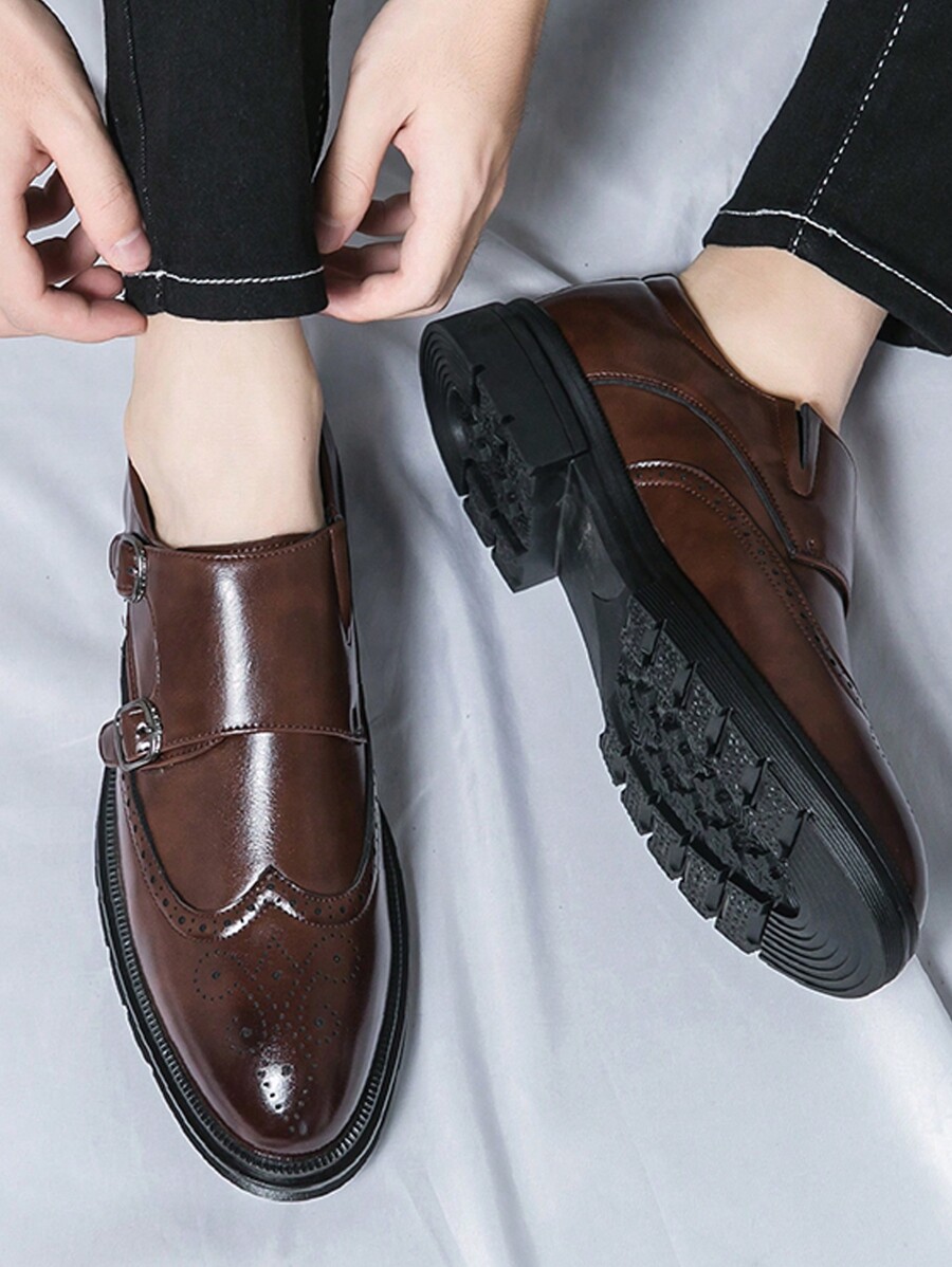 Men's Winter Formal Shoes With Double Buckle Strap, Gentleman Leather ...