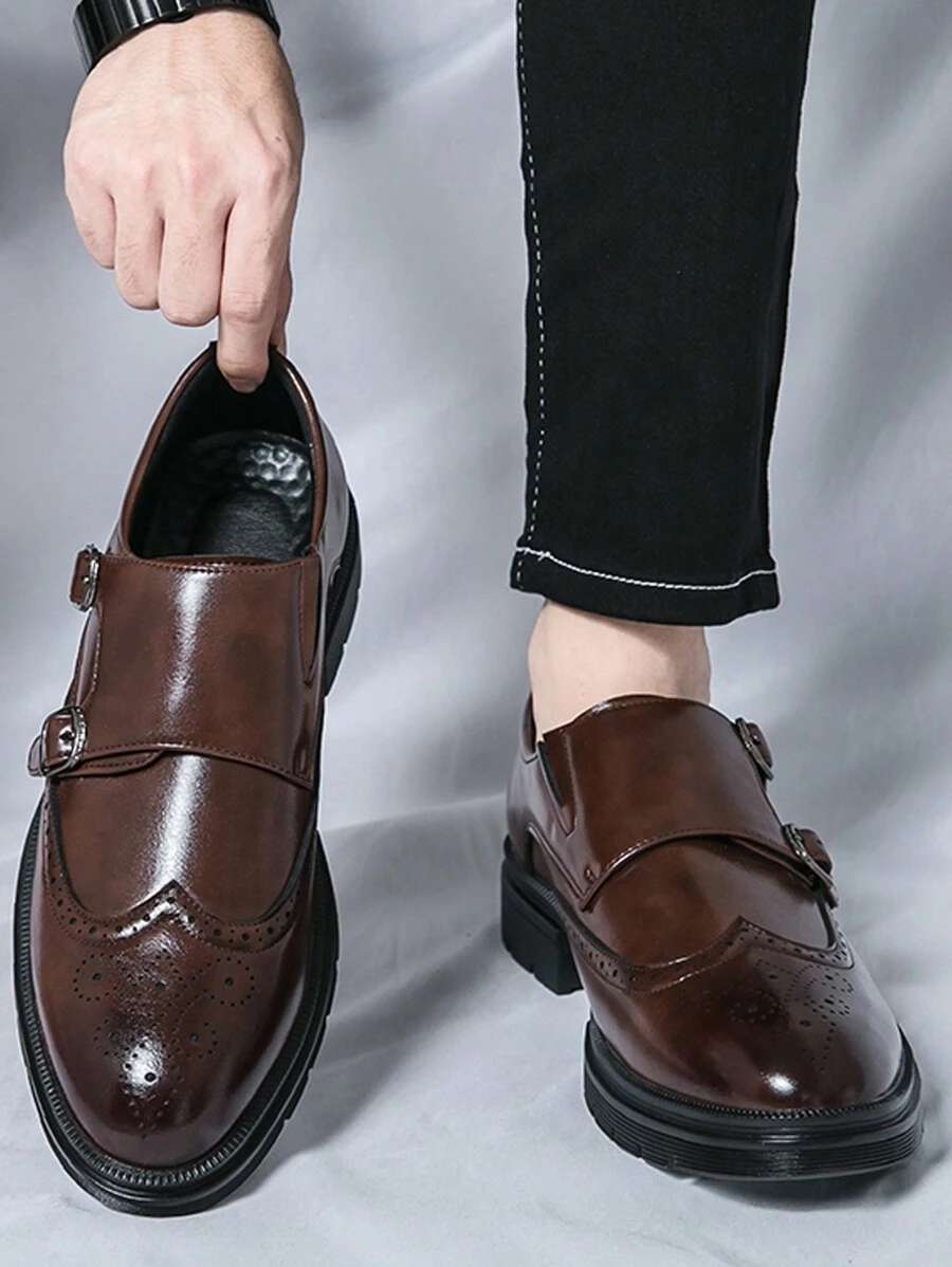 Men's Winter Formal Shoes With Double Buckle Strap, Gentleman Leather ...
