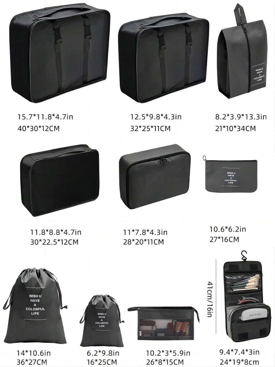 10pcs Packing Cubes Luggage Packing Organizers For Travel Black School ...