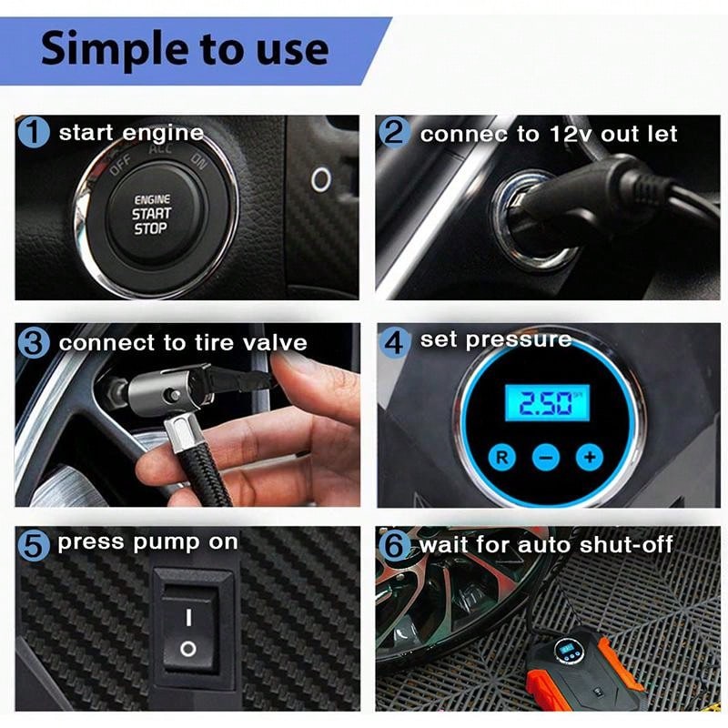 Car Tire Inflator Portable Air Pump 12V 150PSI Digital Air Compressor ...