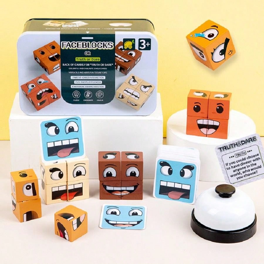 Wooden 4-Player Battle, Face-Changing Expression, Building Blocks ...