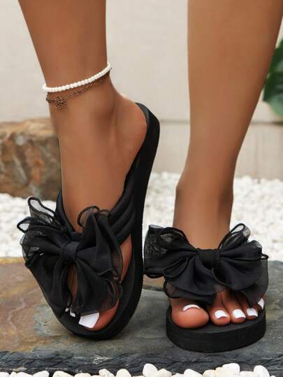 Women's Bowknot Decor Platform Flip Flops, Slip On Casual Non-Slip ...