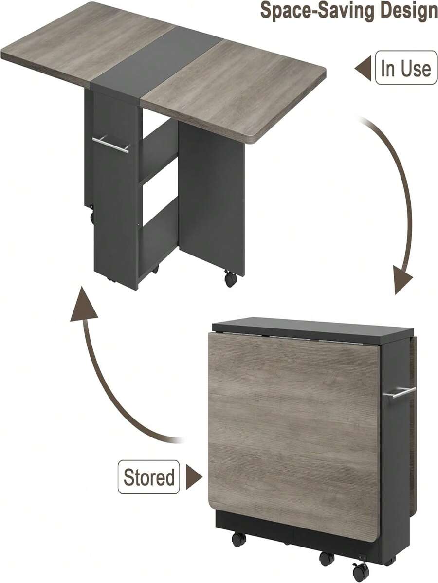 Folding Dining Table, Dinner Table With 2 Tier Storage Shelves, Space ...