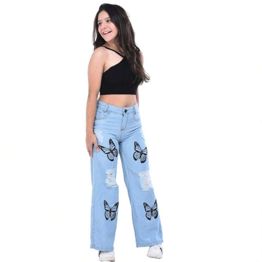 Calça jeans wide leg pantalona feminina infantil juvenil adolescente ...