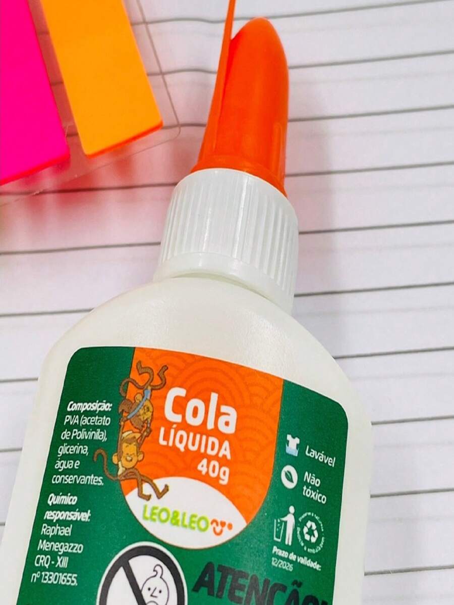 Cola Líquida Escolar Lavável Para Colar Revistas, Desenhos Leo e Leo ...