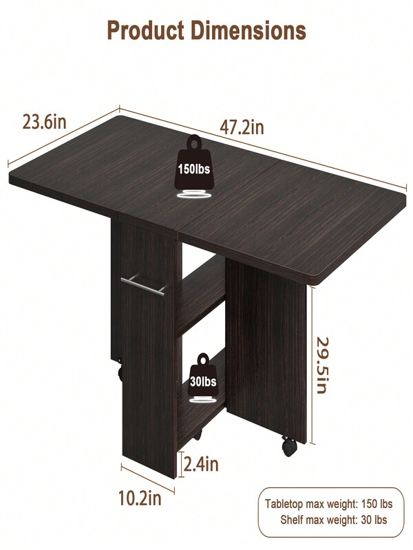 Folding Dining Table, Dinner Table With 2 Tier Storage Shelves, Space ...