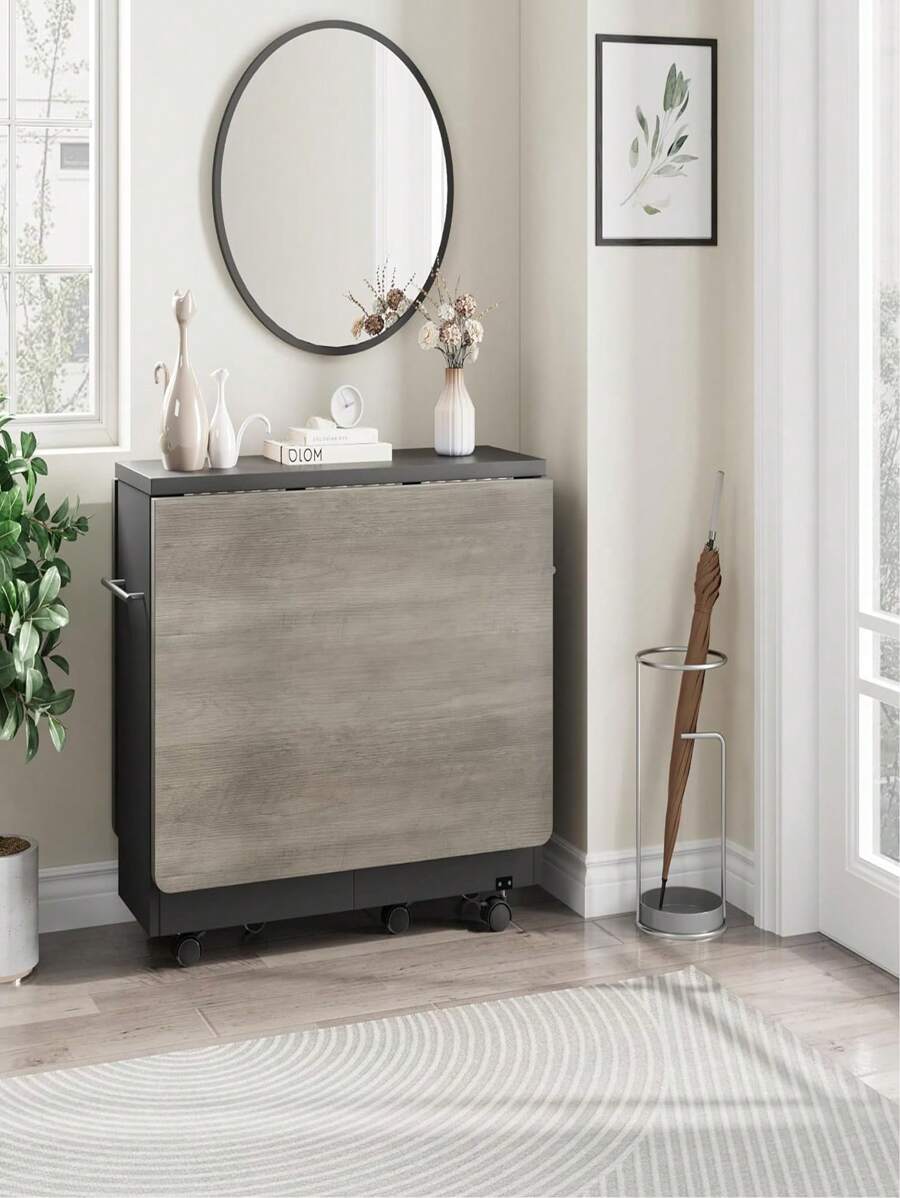 Folding Dining Table, Dinner Table With 2 Tier Storage Shelves, Space ...