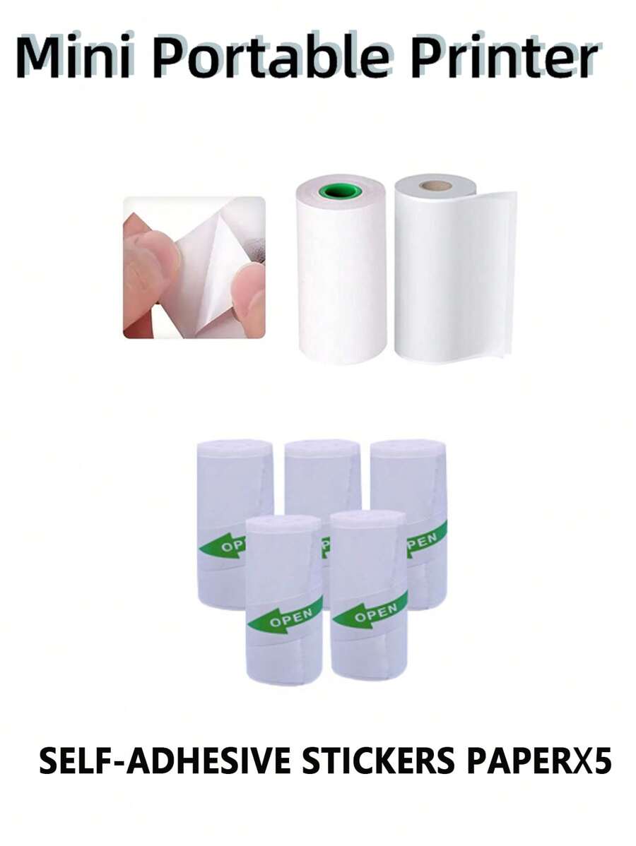 5 Pcs Thermal Mini Printer Paper Self-Adhesive Printable Sticker ...