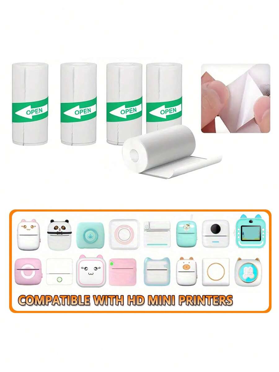 5 Pcs Thermal Mini Printer Paper Self-Adhesive Printable Sticker ...