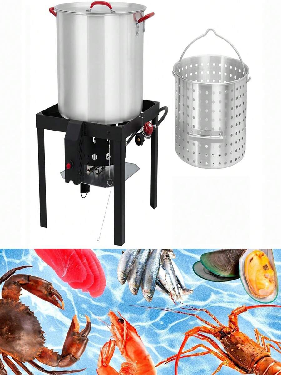 100 Qt Seafood Boil Pot, ACONEE Aluminum Crawfish Boiler W/Steam/Boil ...