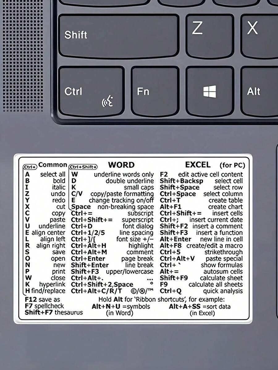 1pc PVC Word/Excel Shortcut Key Sticker With Built-In Adhesive ...