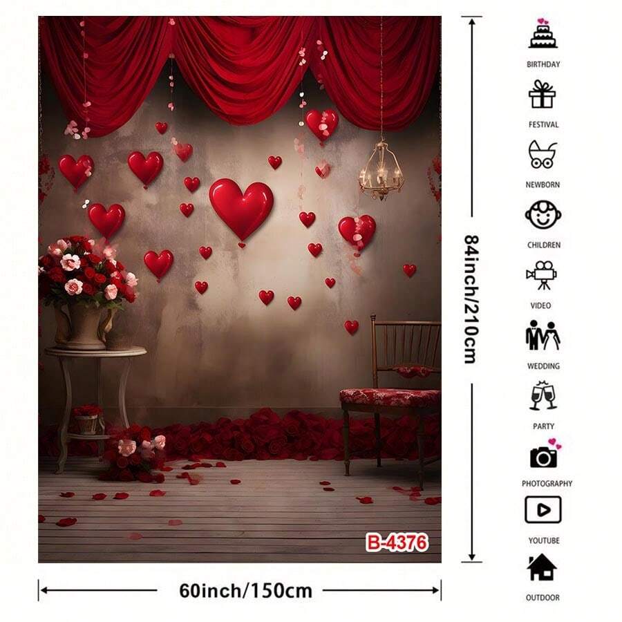 Valentine'S Day Backdrops February 14 Rose Flower Wooden Floor Glitter ...