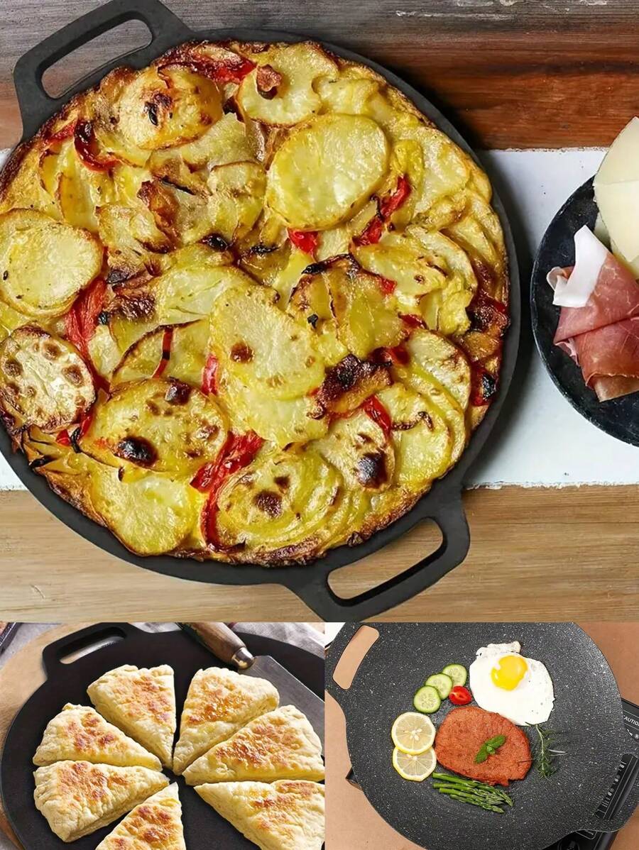 1 Pc, Roti Tawa En Fonte, Poêle À Crêpes En Fonte Double Poignée Pour ...