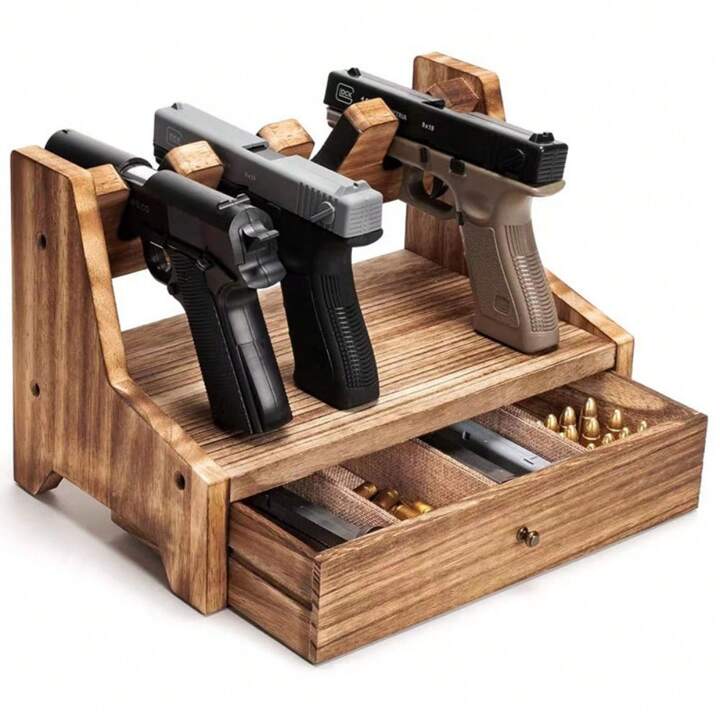 Solid Wood Toy Pistol Display Stand With Drawer, Multiple Compartment ...