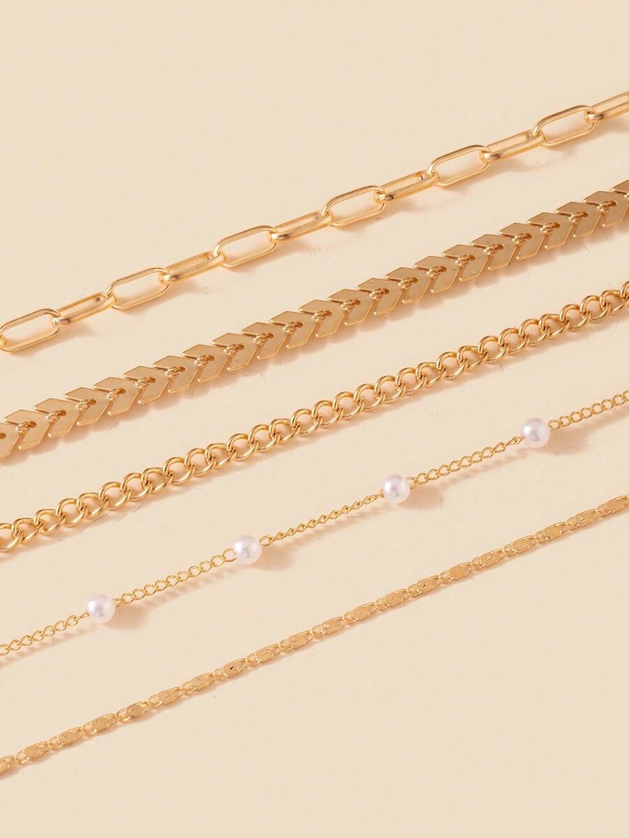 5pcs Simple Style Stackable Thin Chain Anklet Copper Anklet Set For ...