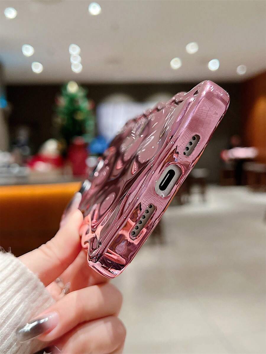 Novelty Wavy Phone Case Electroplating Flowery Meteorite Pattern Silver ...