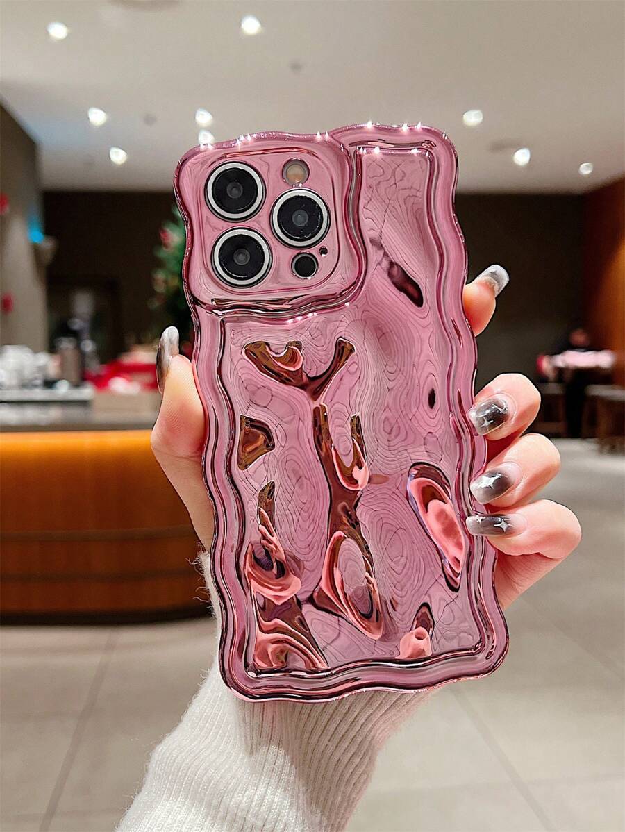 Novelty Wavy Phone Case Electroplating Flowery Meteorite Pattern Silver ...