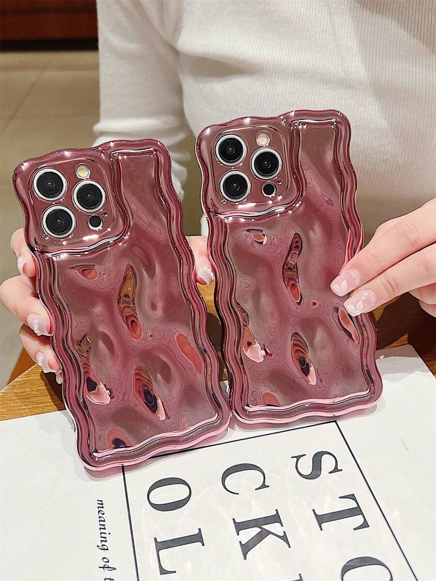 Novelty Wavy Phone Case Electroplating Flowery Meteorite Pattern Silver ...