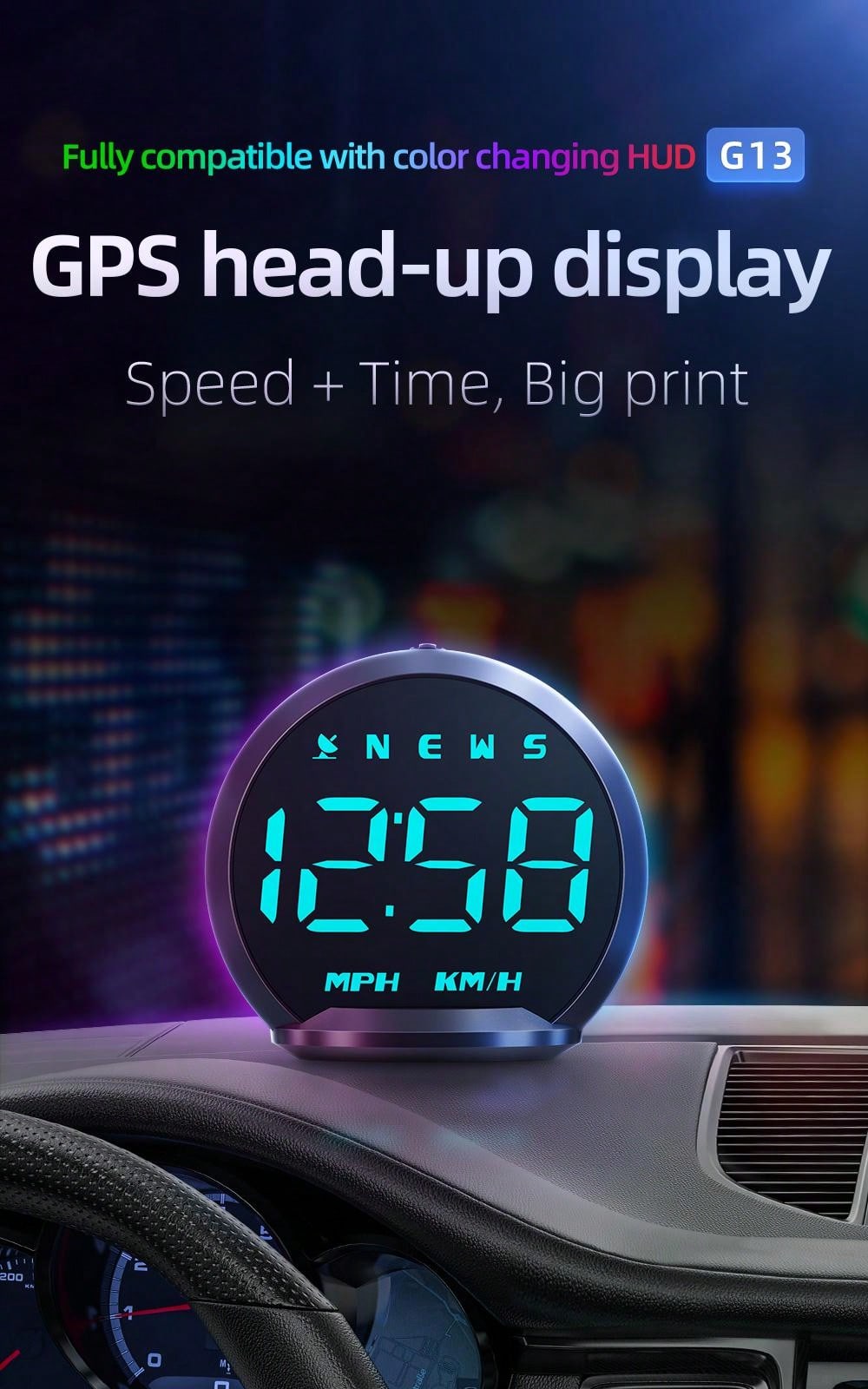 GPS Digital Head-Up Display Car HUD Universal Tired Driving Alarm ...