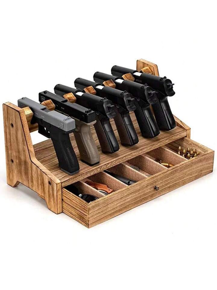 Solid Wood Toy Pistol Display Stand With Drawer, Multiple Compartment ...