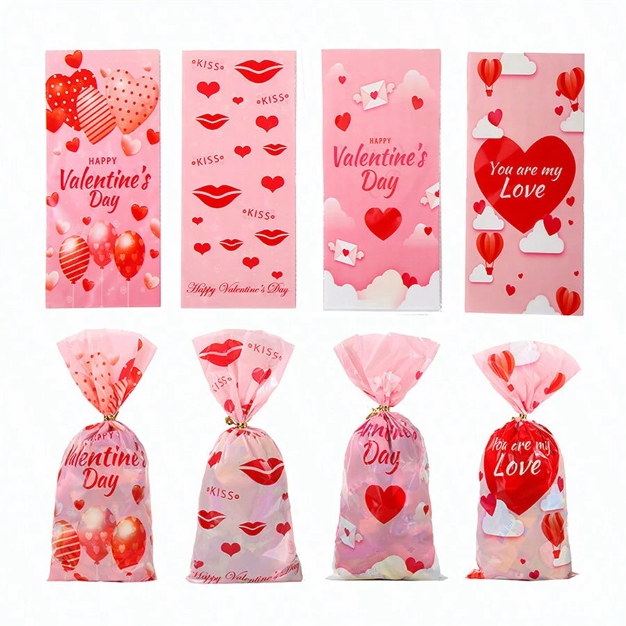 100pcs Valentine's Series Candy Bag Opp Printed Glassine Flat Pouch ...